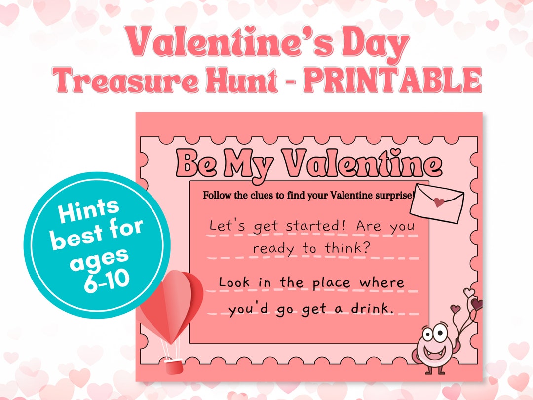 Valentine's Day Treasure Hunt Printable, Medium-difficulty Scavenger ...