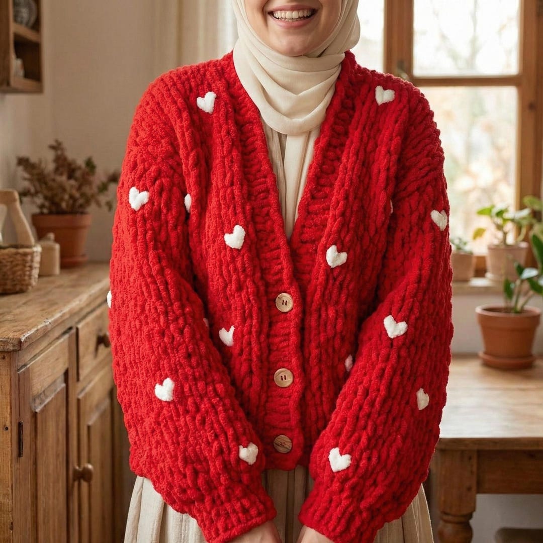 Red Heart Cardigan - Chunky Knit Sweater - Valentines Day Gift for Her ...