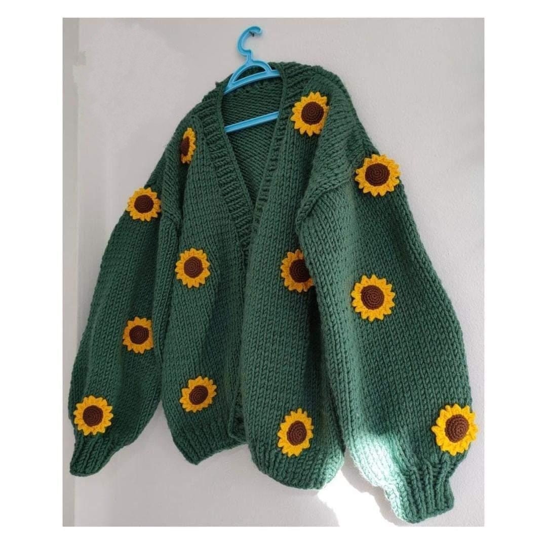 Cardigan&sweater -sunflower Cardigan -sunflower Knitted Clothes Crop ...