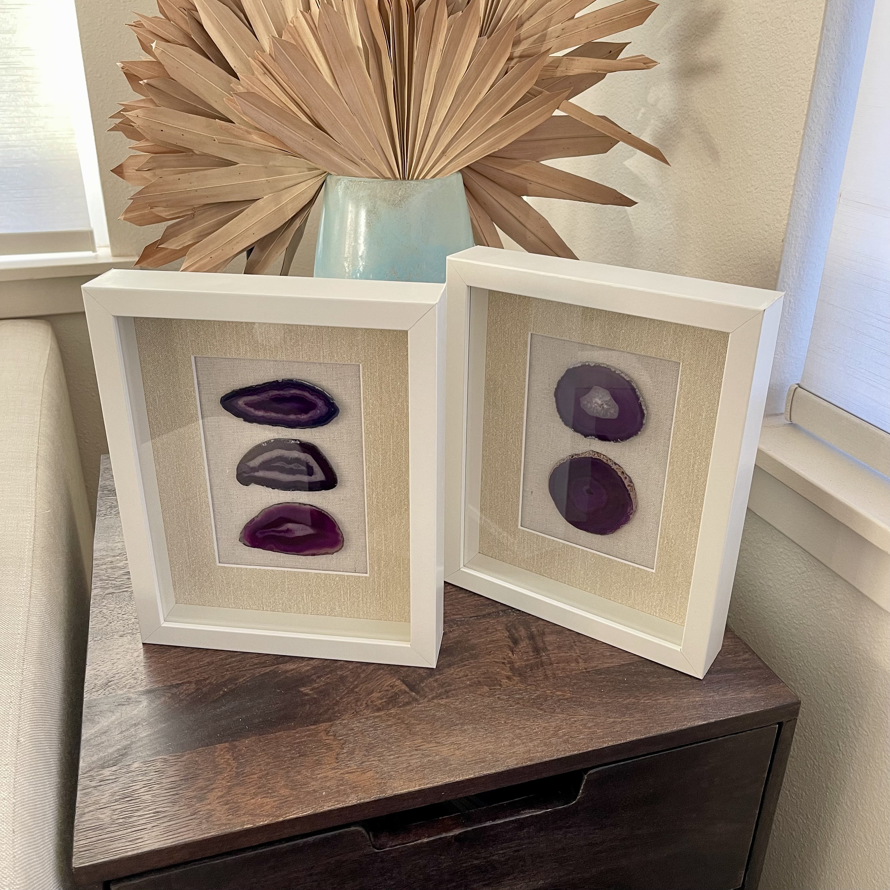 A Set of Two 8x10 Purple Agate Shadow Box Art / Decor. Framed Crystals ...