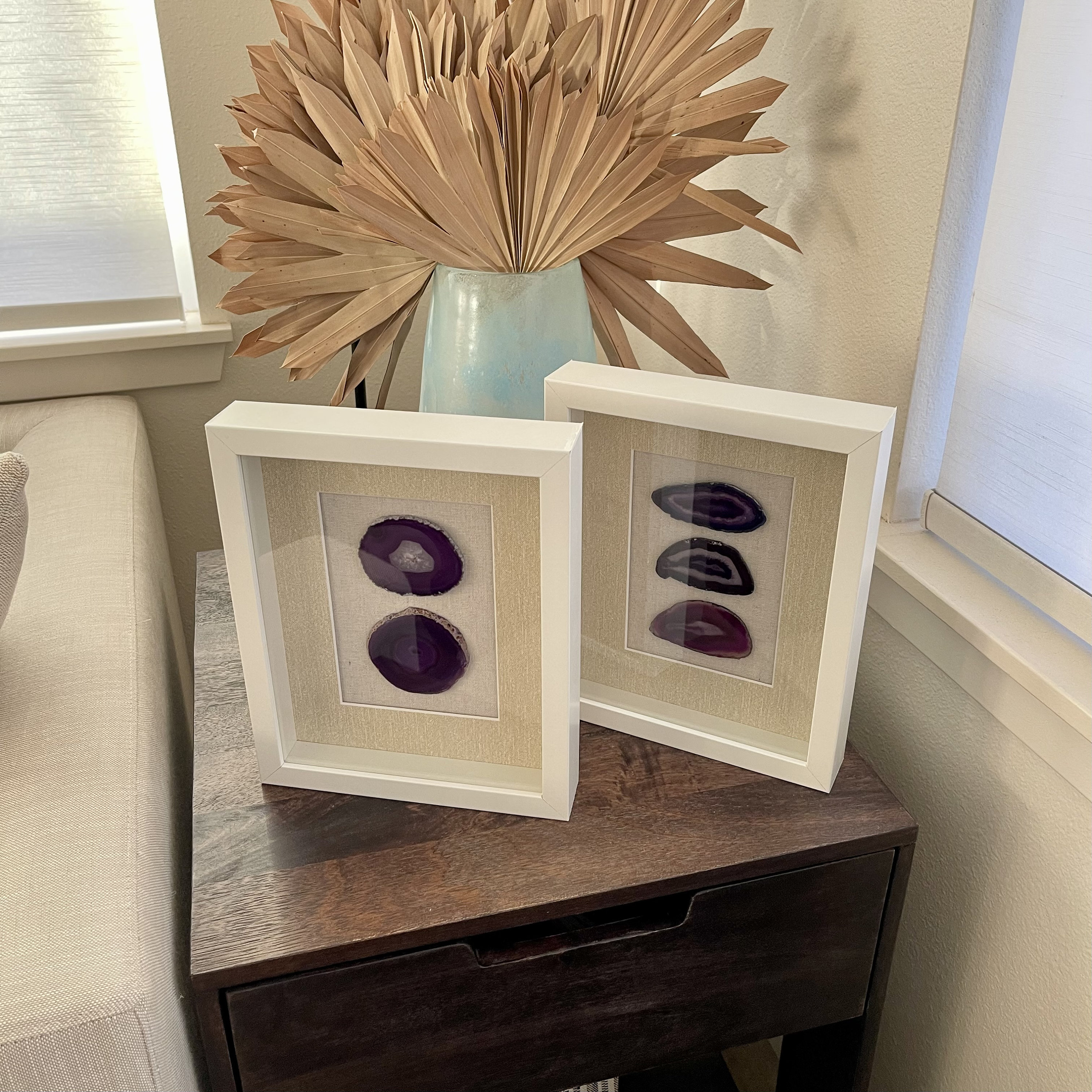 A Set of Two 8x10 Purple Agate Shadow Box Art / Decor. Framed Crystals ...
