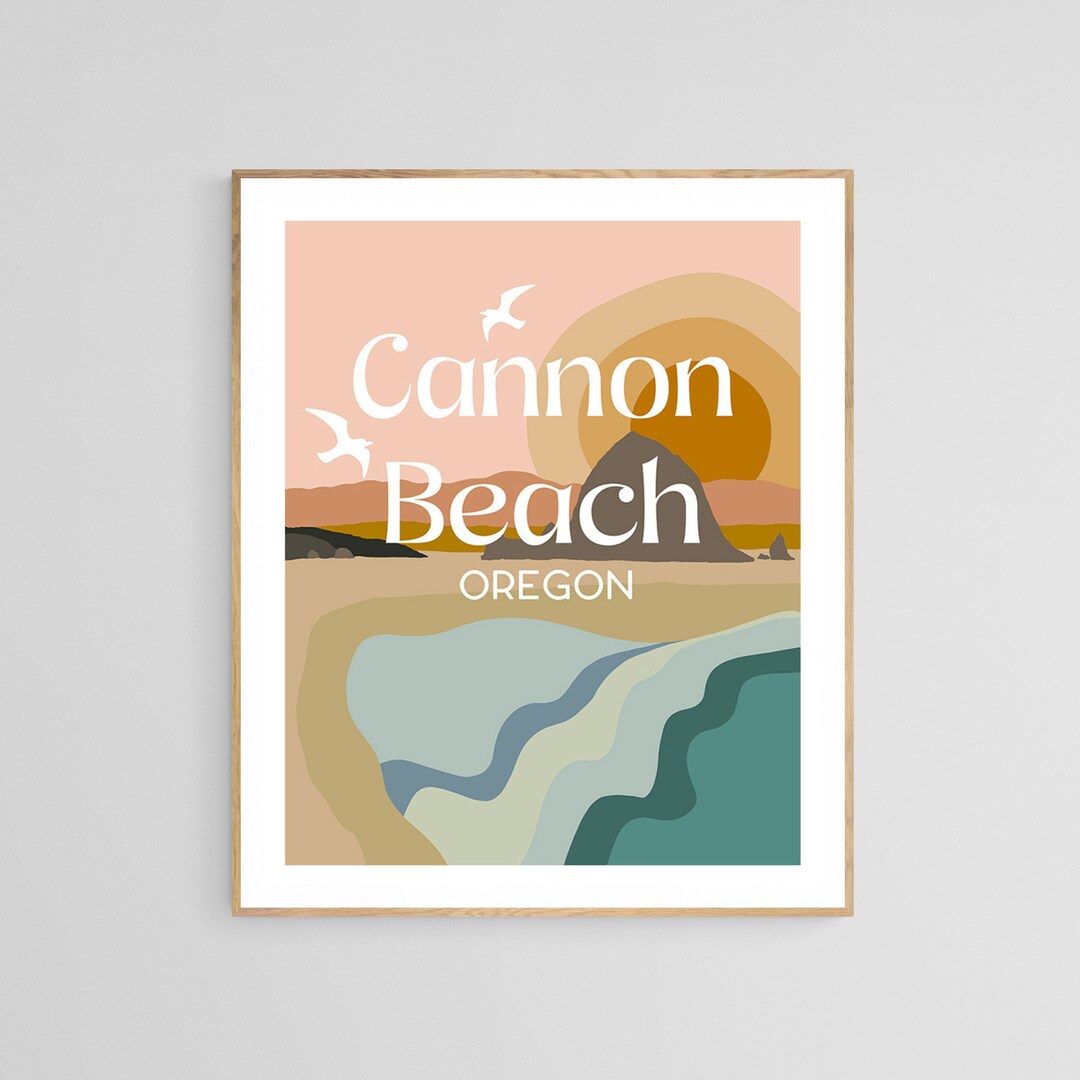 Cannon Beach Art Print, Oregon Art, Ocean Art Print, Retro Print, Beach ...