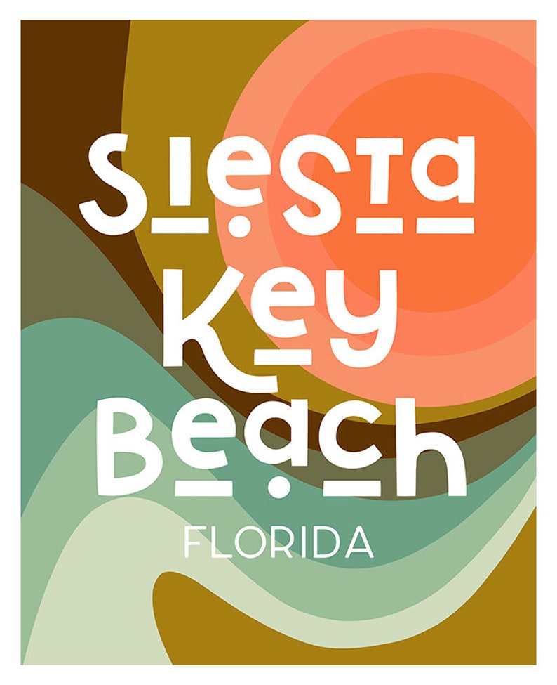 Siesta Key Art Print, Florida Art, Gulf Coast Art, Retro Boho Art Print ...