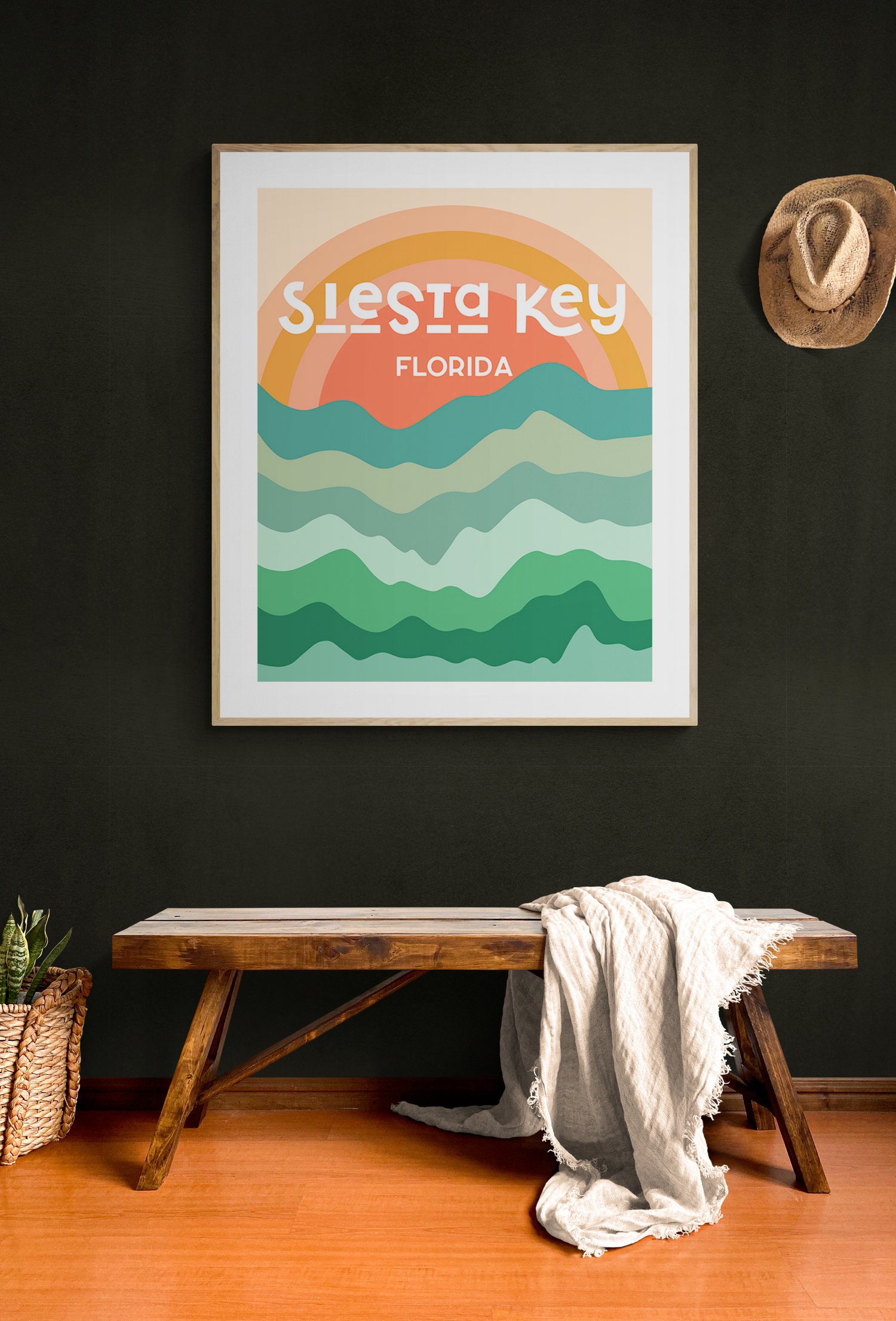 Siesta Key Art Print, Florida Art, Gulf Coast Art, Retro Boho Print ...