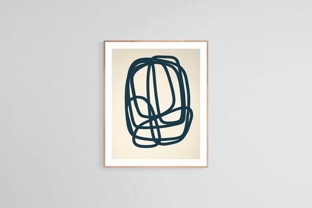 Minimalist Wall Art, Blue Line Drawing, Retro Wall Art, Retro Decor ...