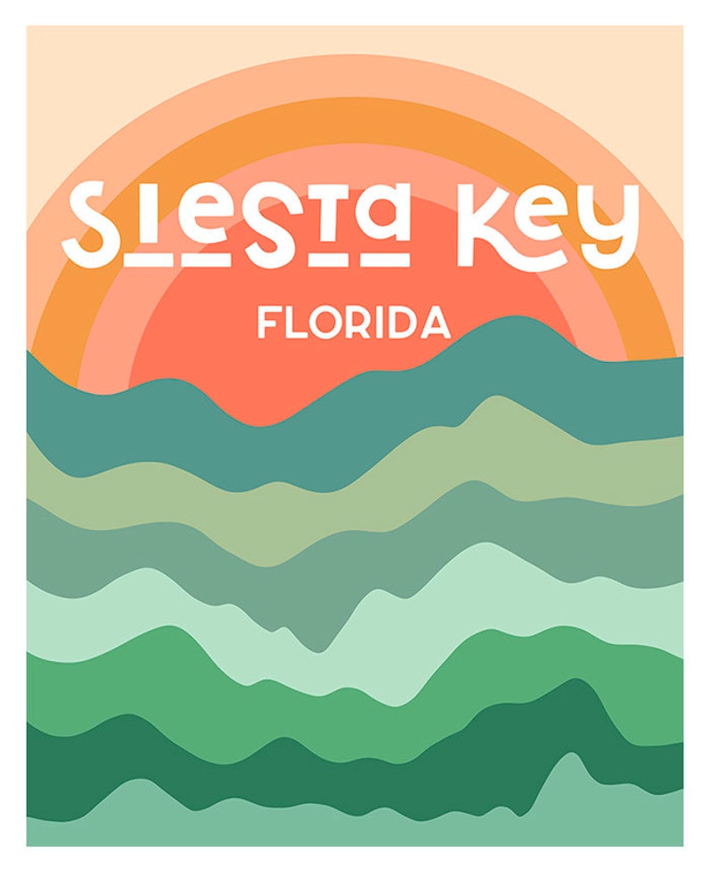 Siesta Key Art Print, Florida Art, Gulf Coast Art, Retro Boho Print ...