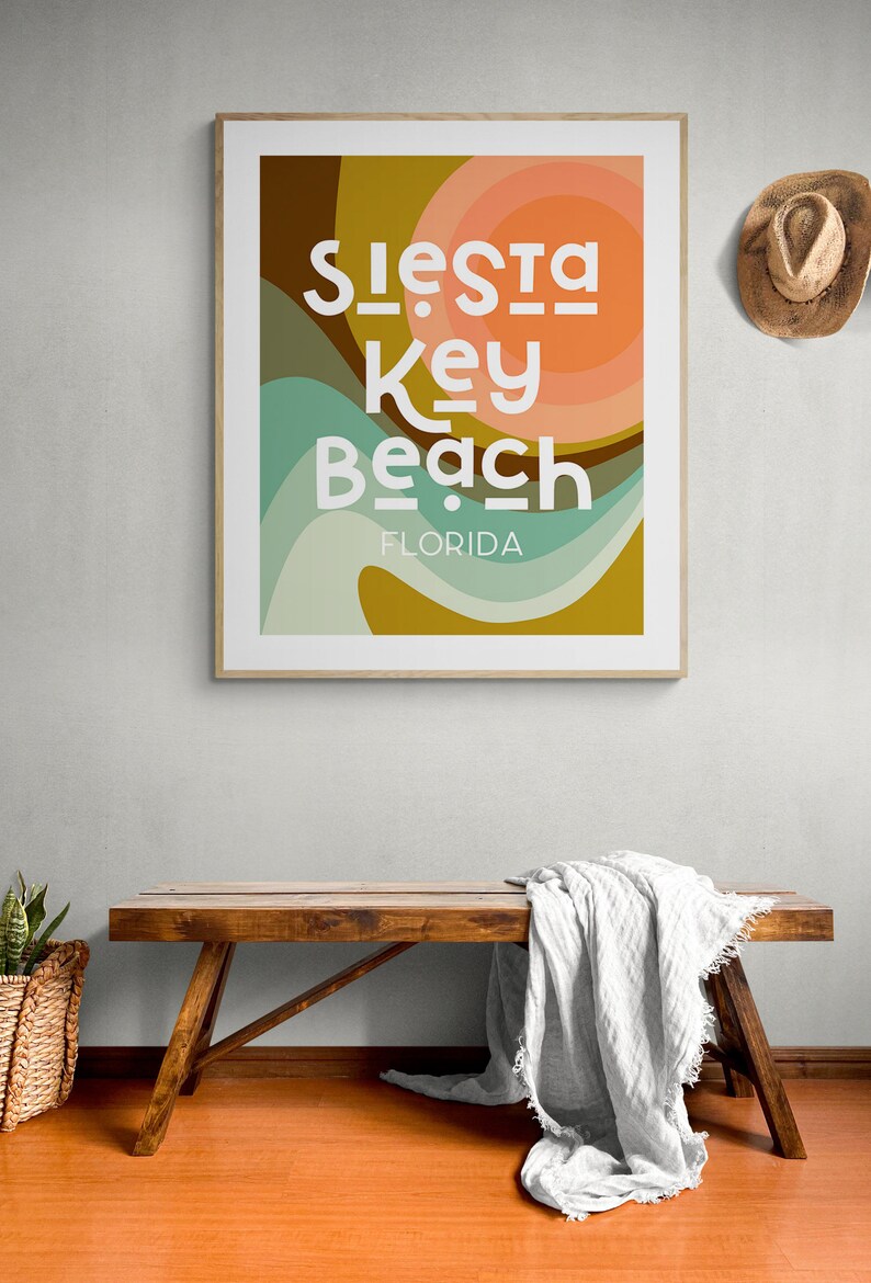 Siesta Key Art Print, Florida Art, Gulf Coast Art, Retro Boho Art Print ...