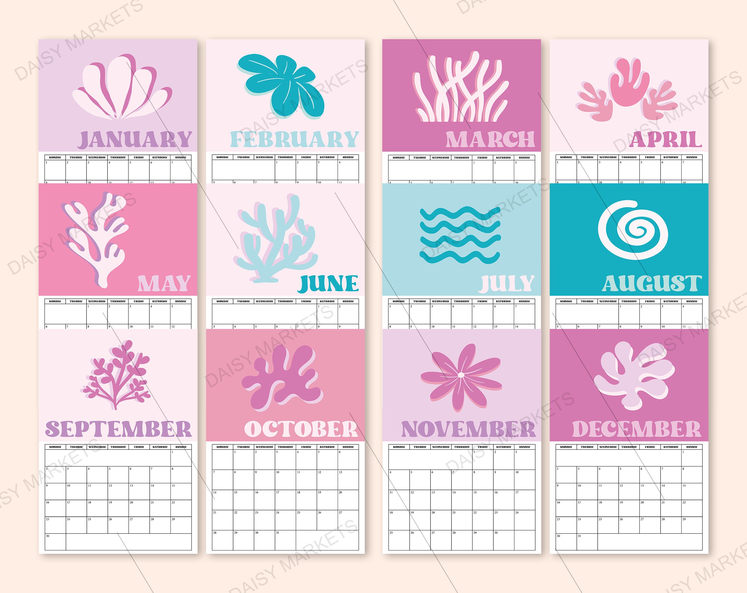 2024 Calendar to Download digital Danish Pastel Style - Etsy