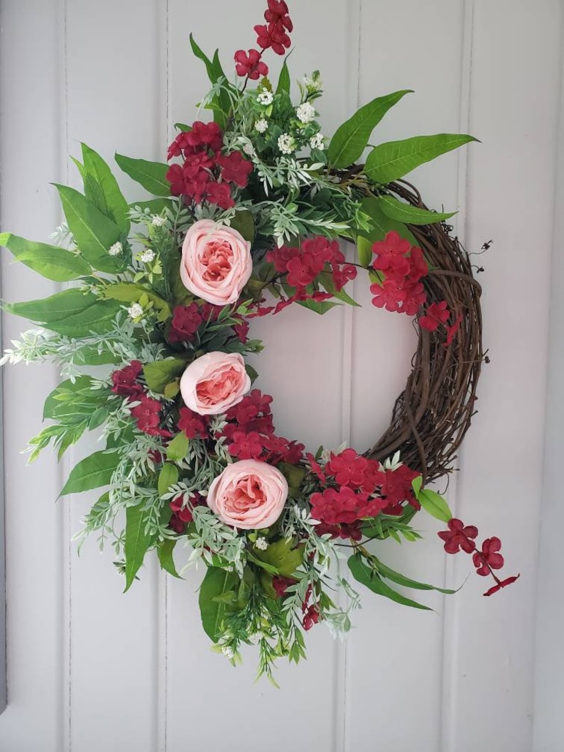 Pink Cabbage Rose Rose/ Cherry Blossom Wreath/ Mother's Day Wreath - Etsy