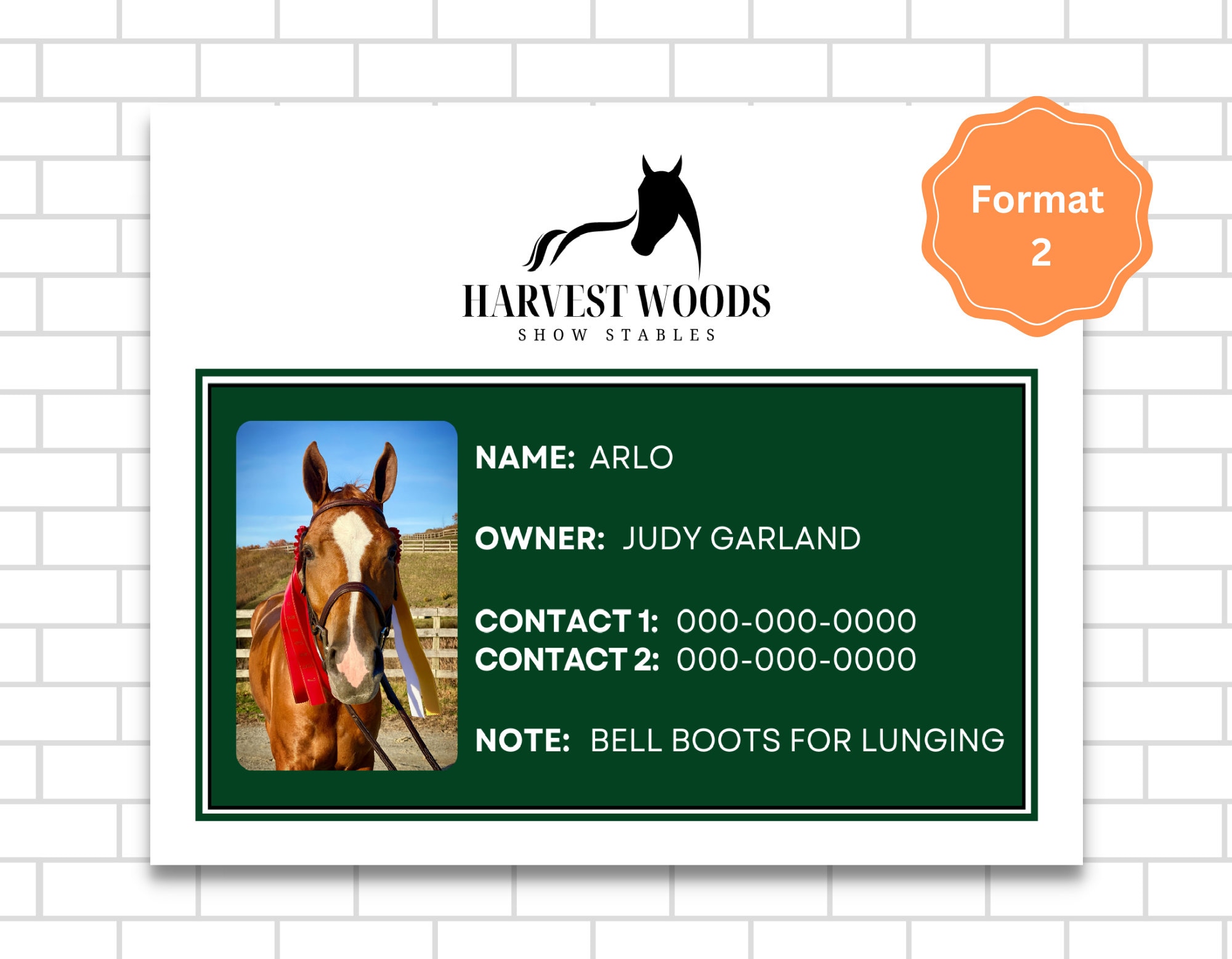 Editable Stall Card Template for Horse Shows With Logo and - Etsy