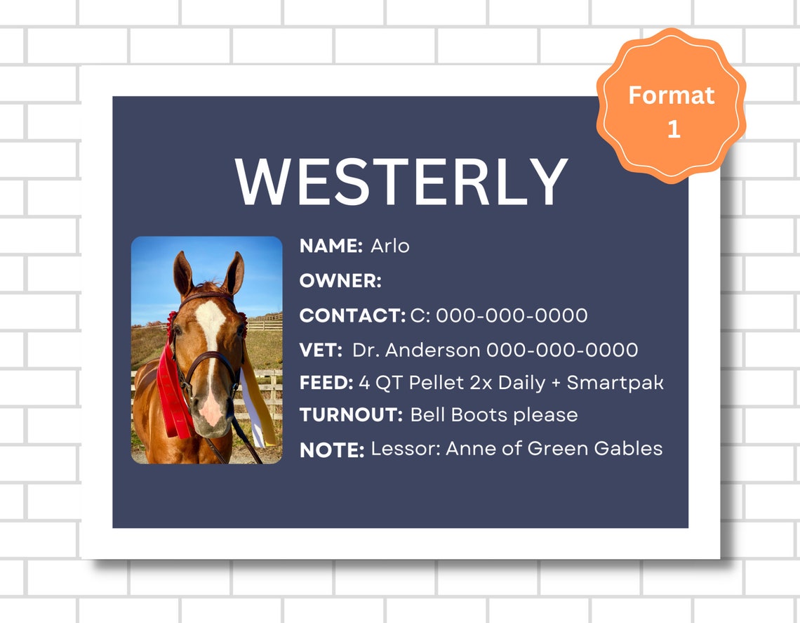 Editable Stable Stall Card Template With Logo and Photo Customizable ...