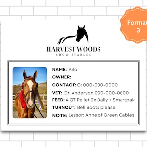 Editable Stable Stall Card Template With Logo and Photo Customizable ...