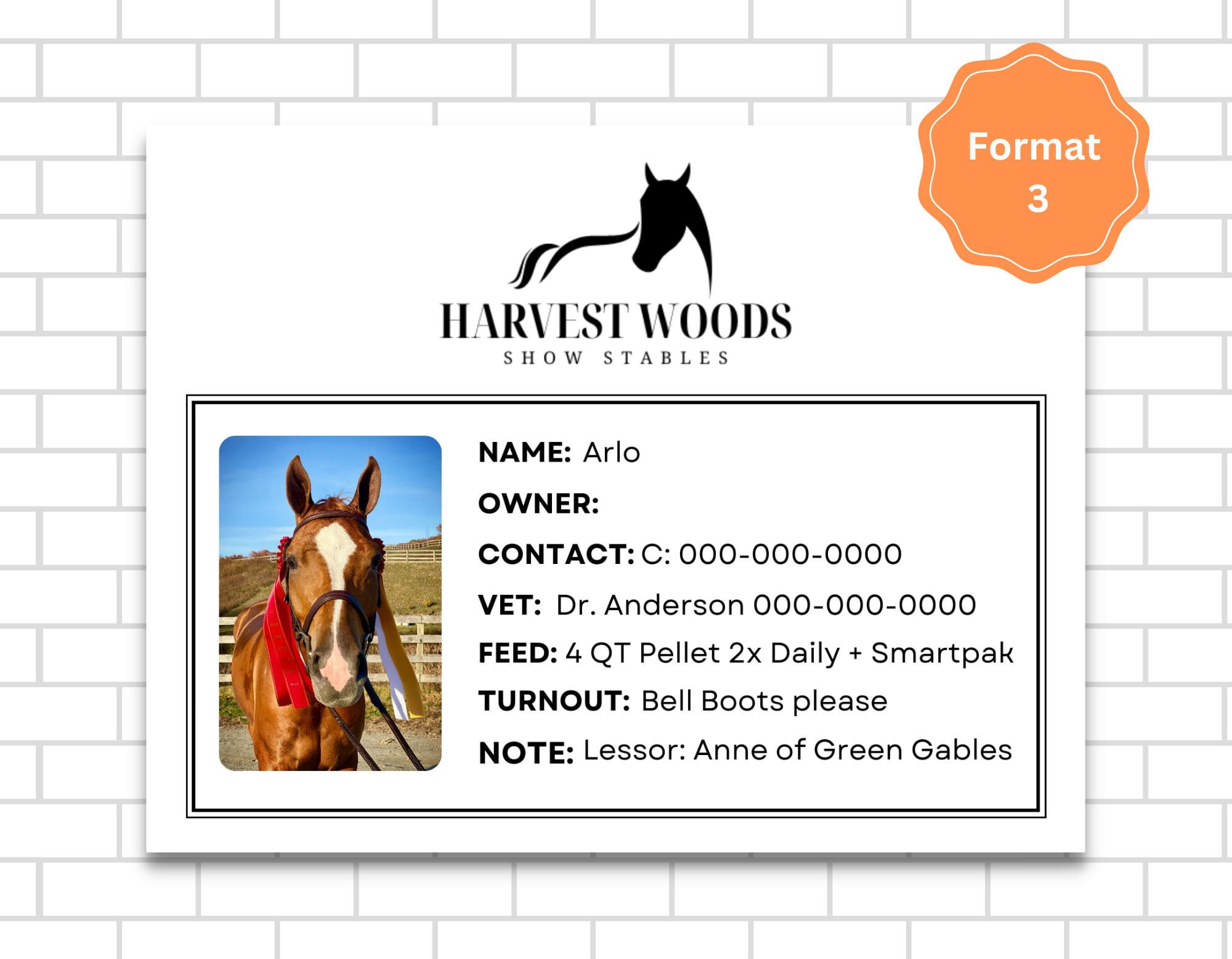 Editable Stable Stall Card Template With Logo and Photo Customizable ...
