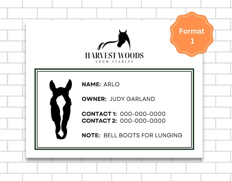 Editable Stall Card Template for Horse Shows With Logo and Photo ...