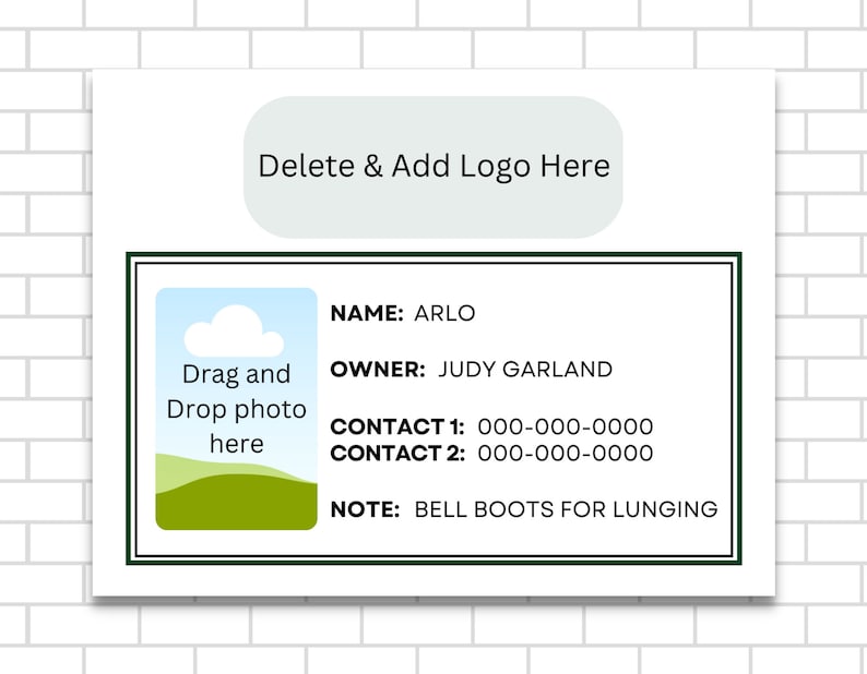 Editable Stall Card Template for Horse Shows With Logo and Photo ...