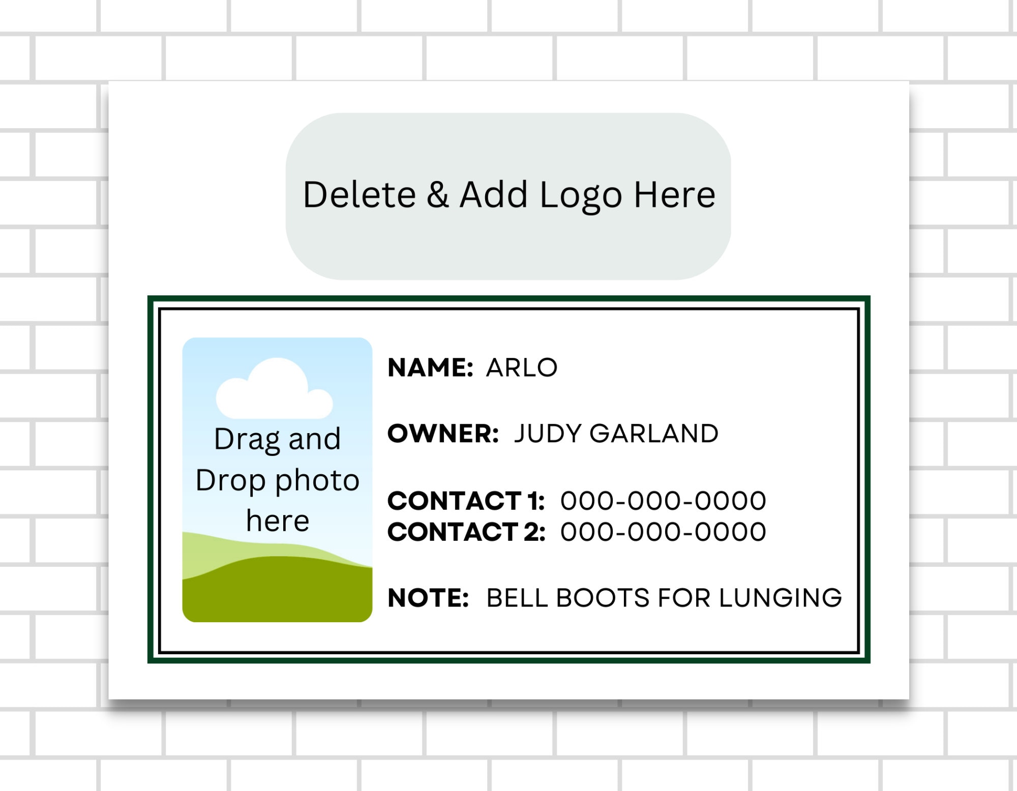 Editable Stall Card Template for Horse Shows With Logo and - Etsy