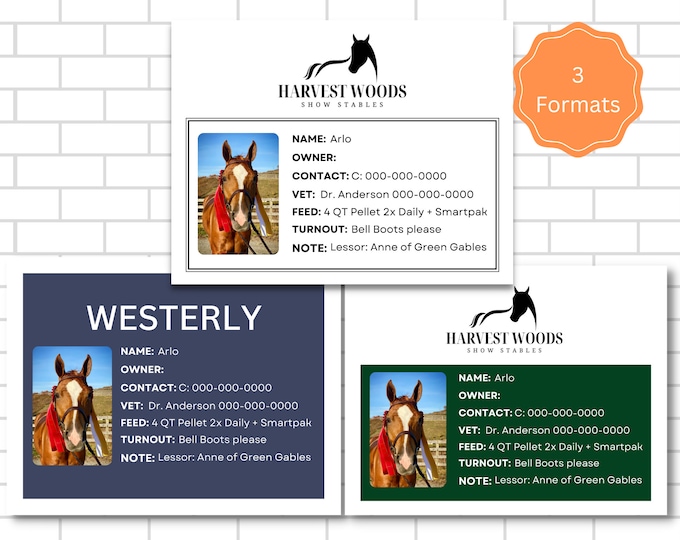 Editable Stall Card Template for Horse Shows With Logo and Photo ...