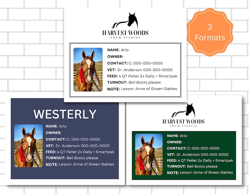 Editable Stable Stall Card Template With Logo and Photo Customizable ...