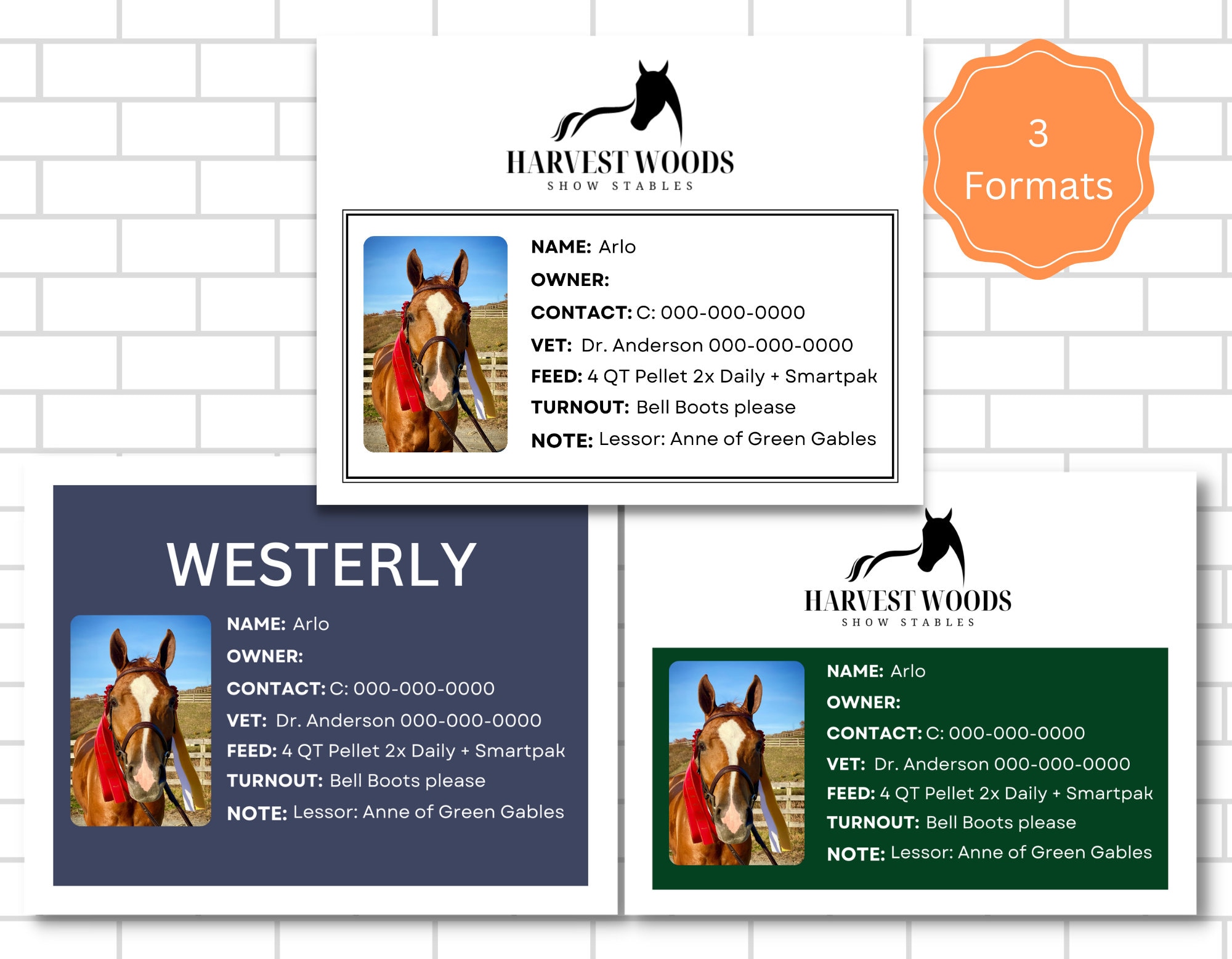 Editable Stable Stall Card Template With Logo and Photo Customizable ...
