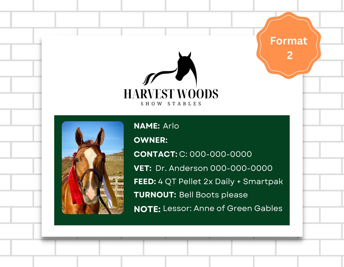 Editable Stable Stall Card Template With Logo and Photo Customizable ...
