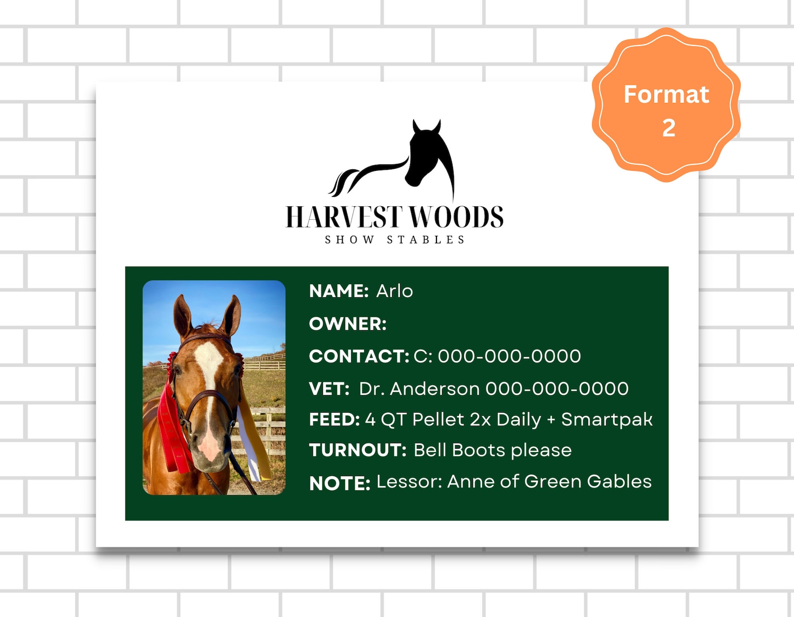 Editable Stable Stall Card Template With Logo and Photo Customizable ...