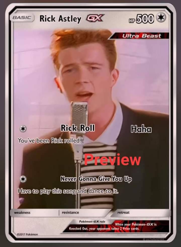 Rick Astley Rick Roll Rickroll Gx Ex Vmax V Pokémon Card Orica | Etsy UK