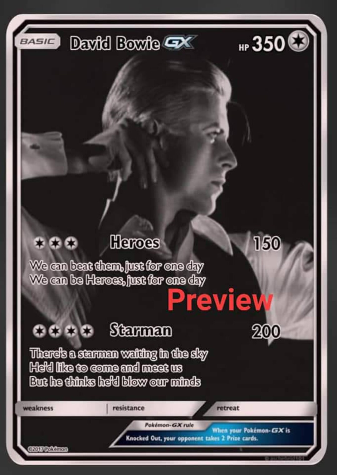 David Bowie Sammlerstück Charizard gx ex vmax v Pokémon Karte Orica ...