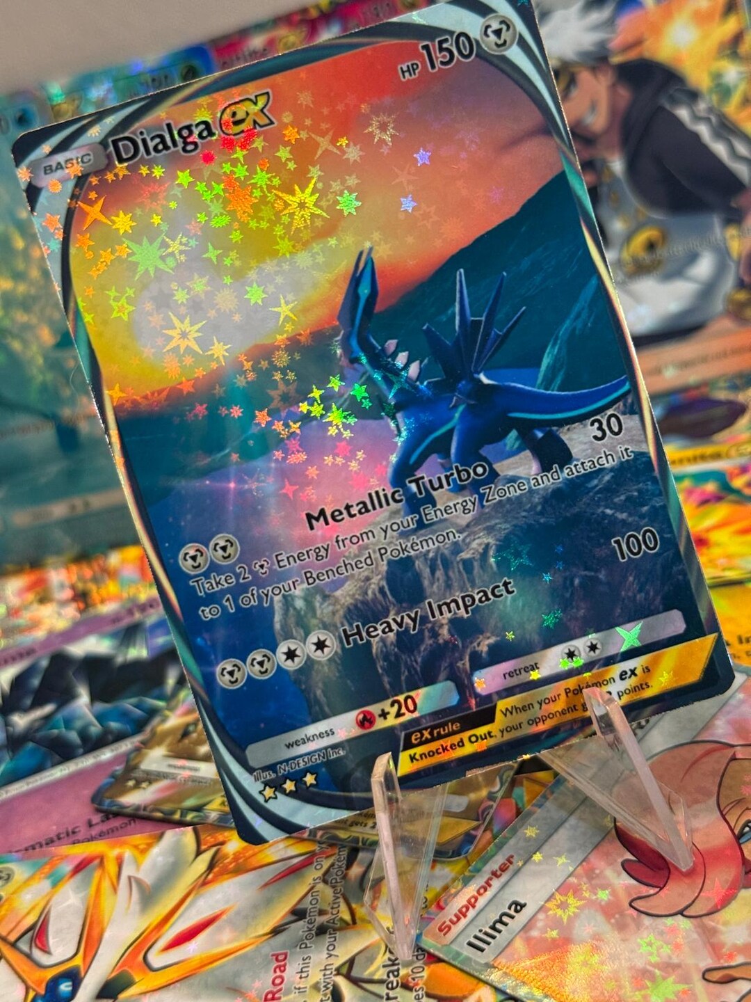 Dialga Shiny Shining Ex Tcg Gx Vmax V Card Holographic Pikachu Pokemon ...