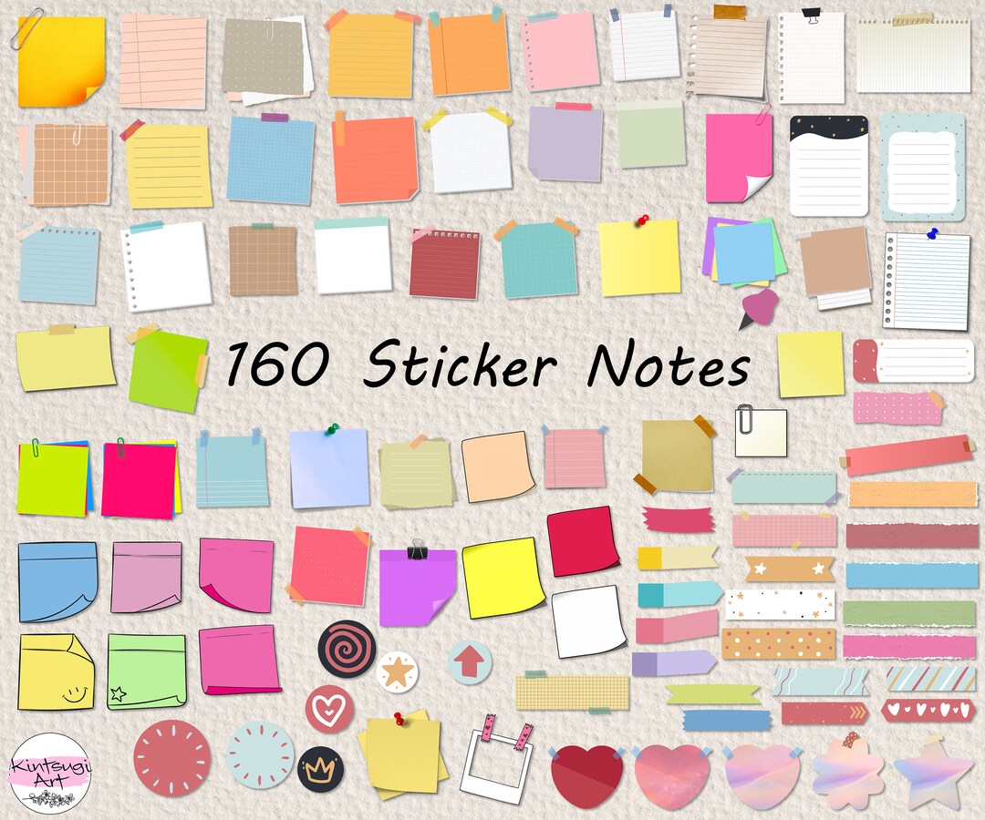 Digital Stickers, Png Stickers, 160 Digital Sticky Notes, Digital ...