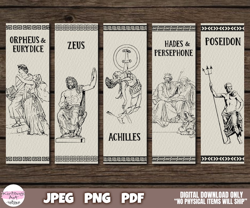 Digital Bookmark, Greek Mythology Bookmark achilles, Orpheus, Eurydice ...