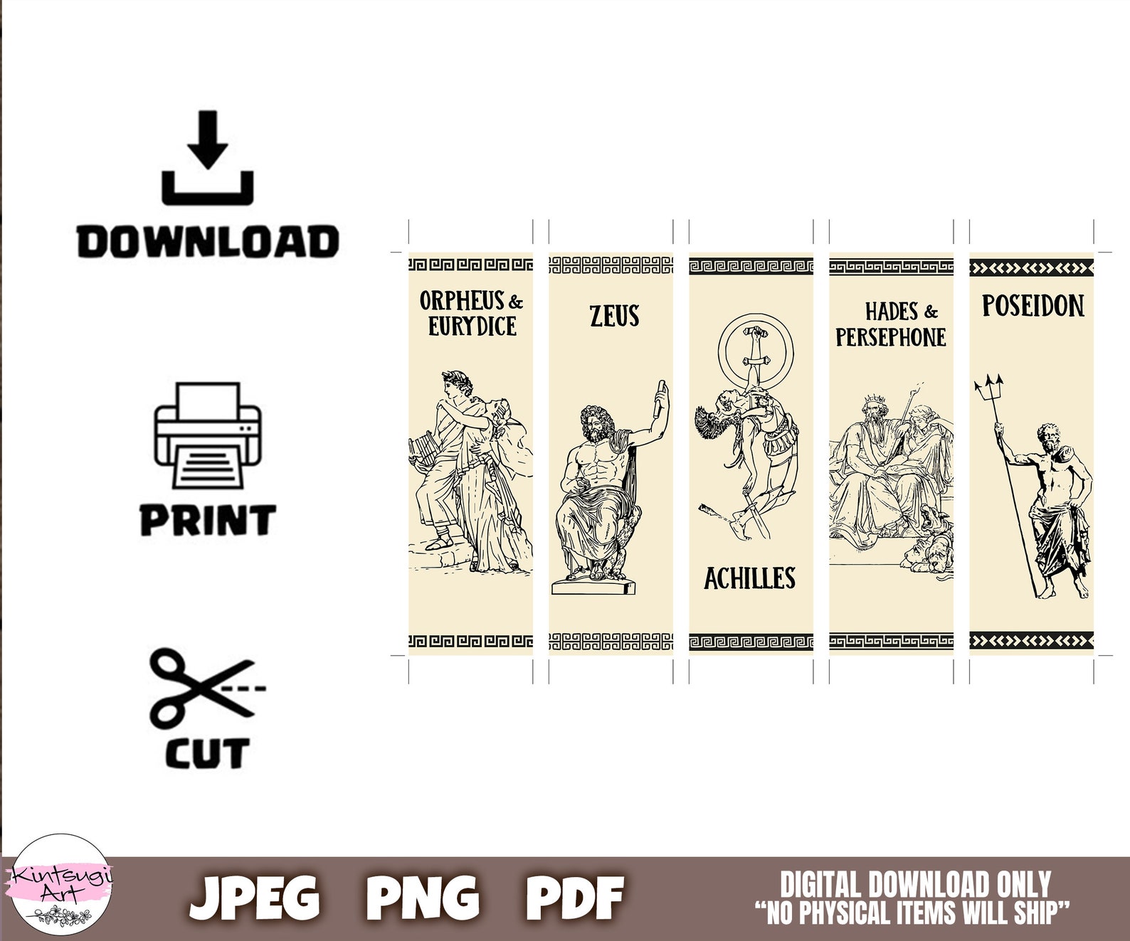 Digital Bookmark, Greek Mythology Bookmark achilles, Orpheus, Eurydice ...