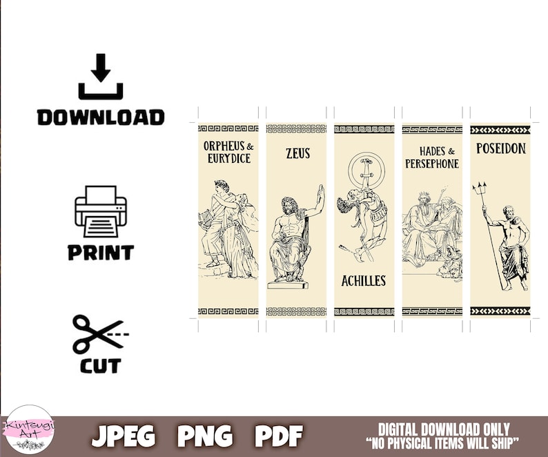 Digital Bookmark, Greek Mythology Bookmark achilles, Orpheus, Eurydice ...