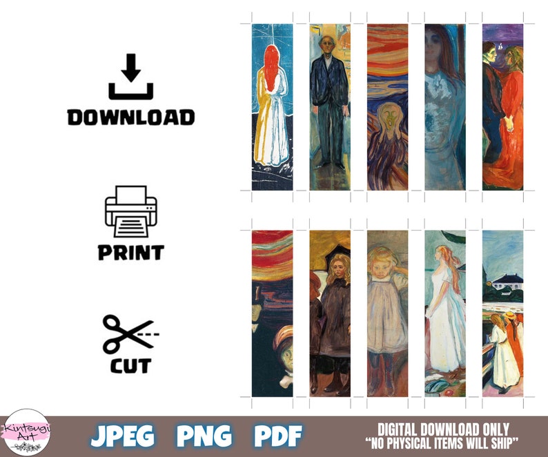 Edvard Munch Paintings Bookmarks, Printable Bookmarks Template ...