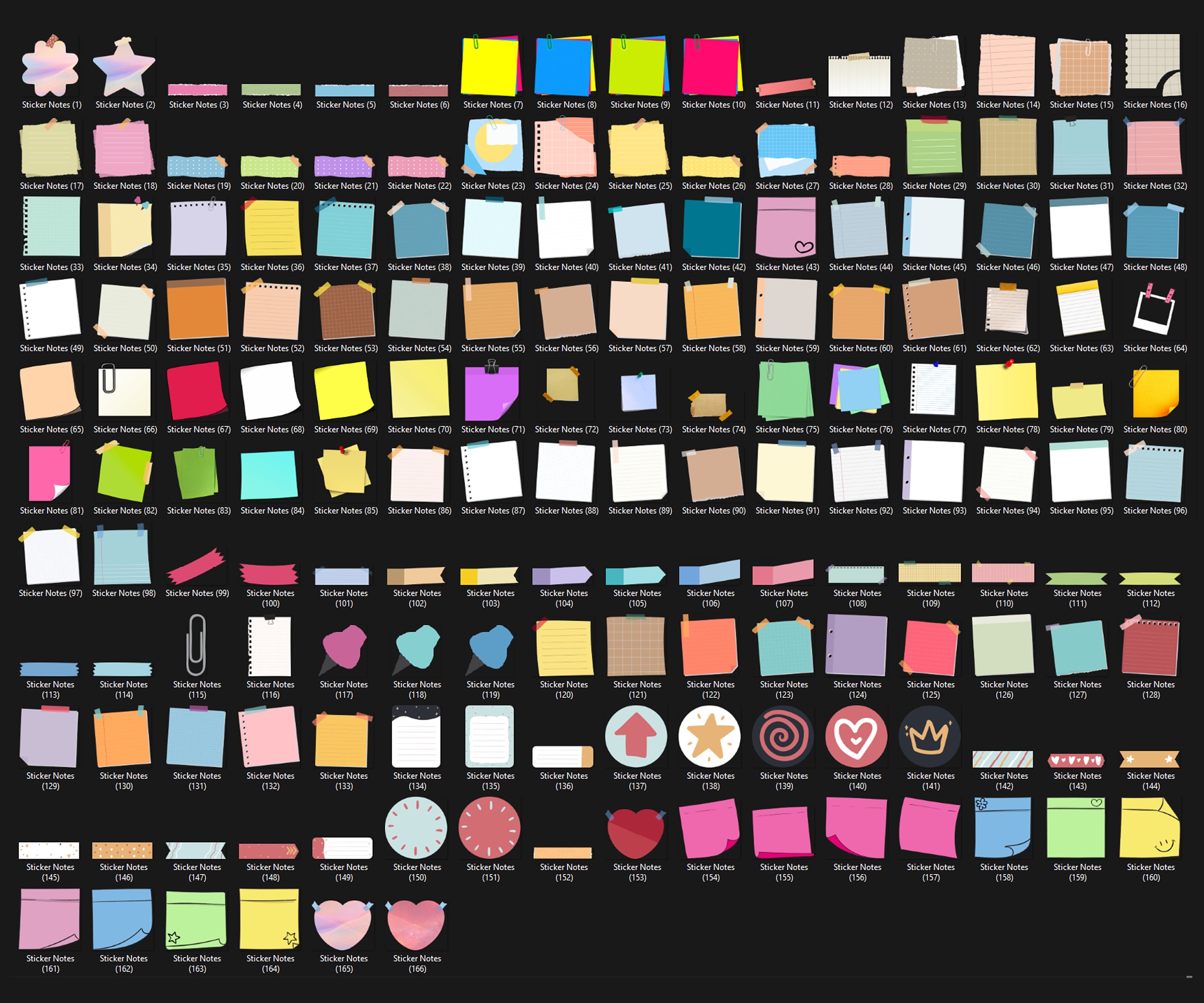 Digital Stickers, Png Stickers, 160 Digital Sticky Notes, Digital ...