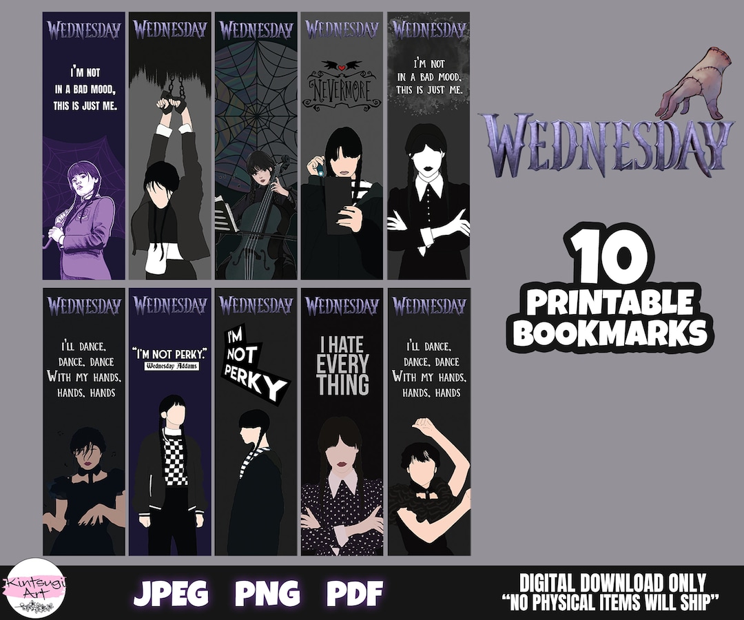 Wednesday, Wednesday Bookmark, Wednesday Addams, Printable Bookmarks ...