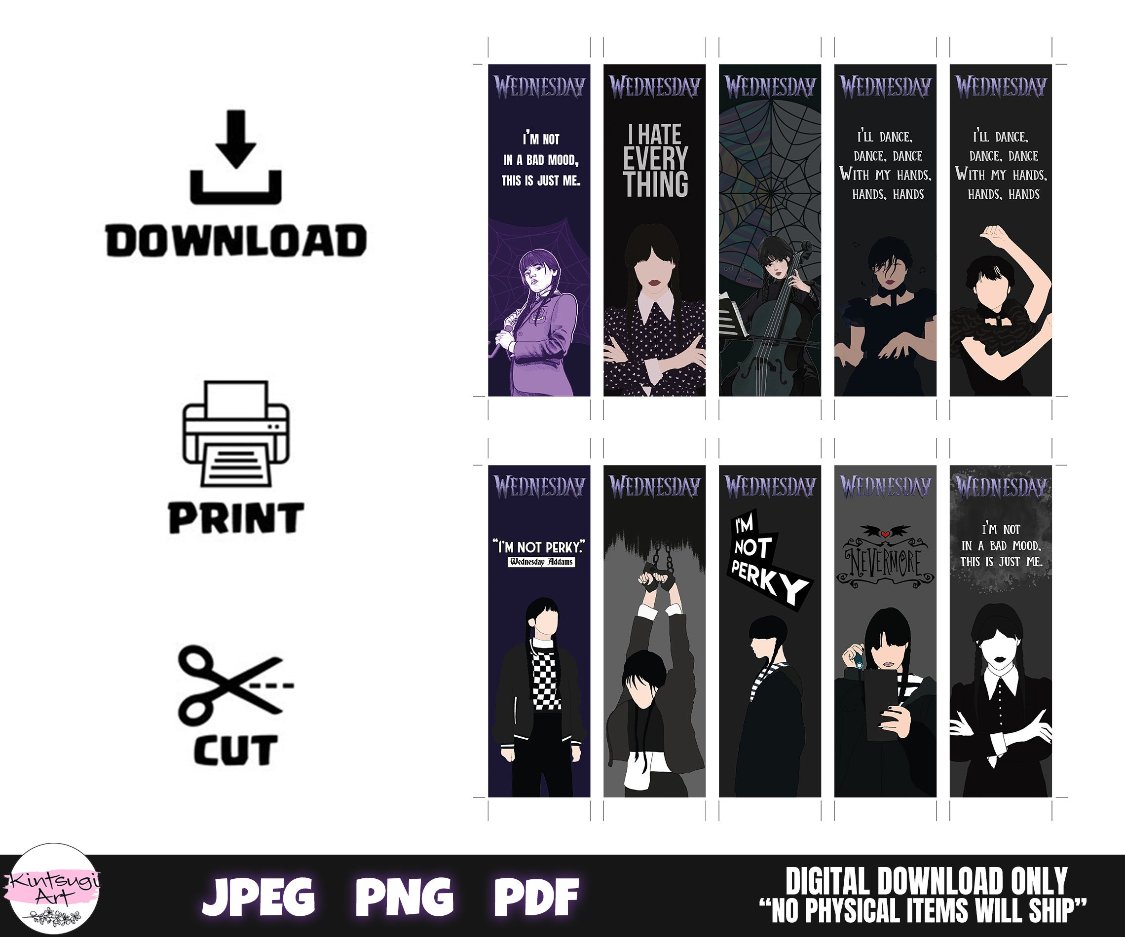 Wednesday, Wednesday Bookmark, Wednesday Addams, Printable Bookmarks ...