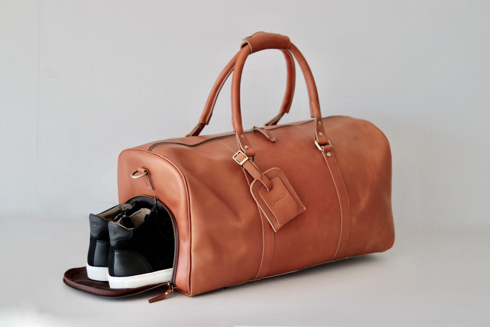 Personalized Leather Duffle Bag Set, Dopp Kit and Luggage Tag, XL ...