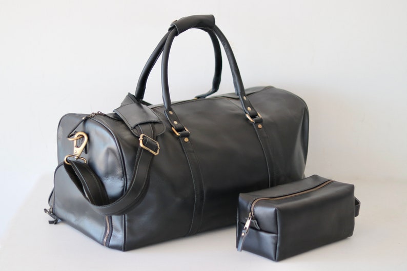 Personalized Leather Duffle Bag Set, Dopp Kit and Luggage Tag, XL ...