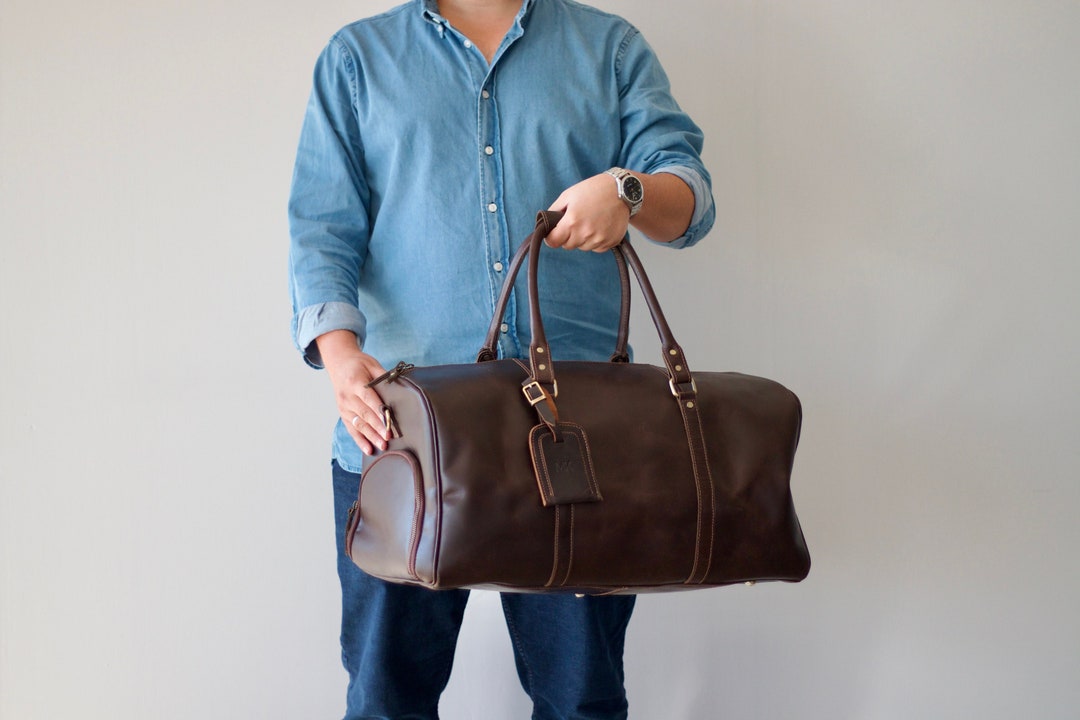 Personalized Leather Duffle Bag, Handmade Full Grain Cowhide, Weekend ...