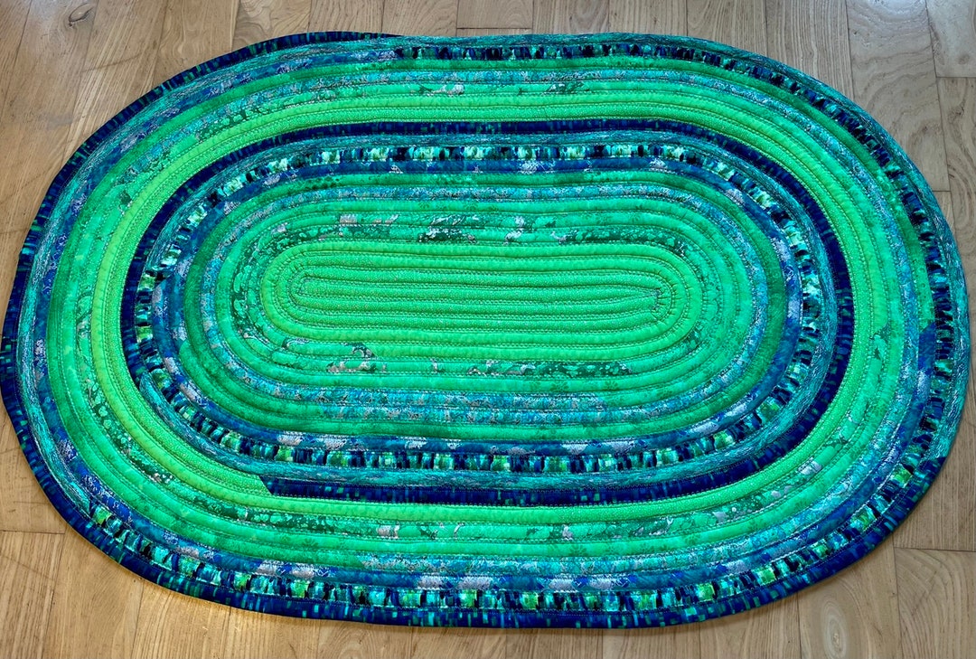 Lime Green and Blue - Oval Jelly Roll Rug - 46 Inches Long - House Rug ...