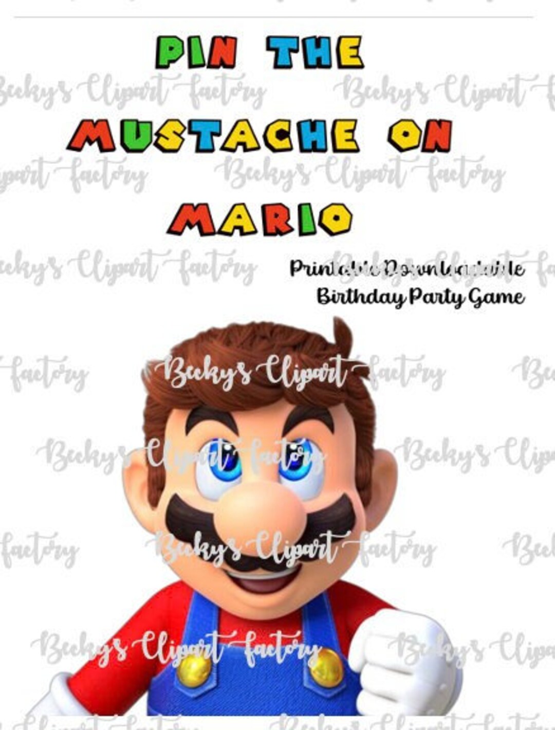 Pin the Mustache on Mario Birthday Party Game, Png Image Printable ...
