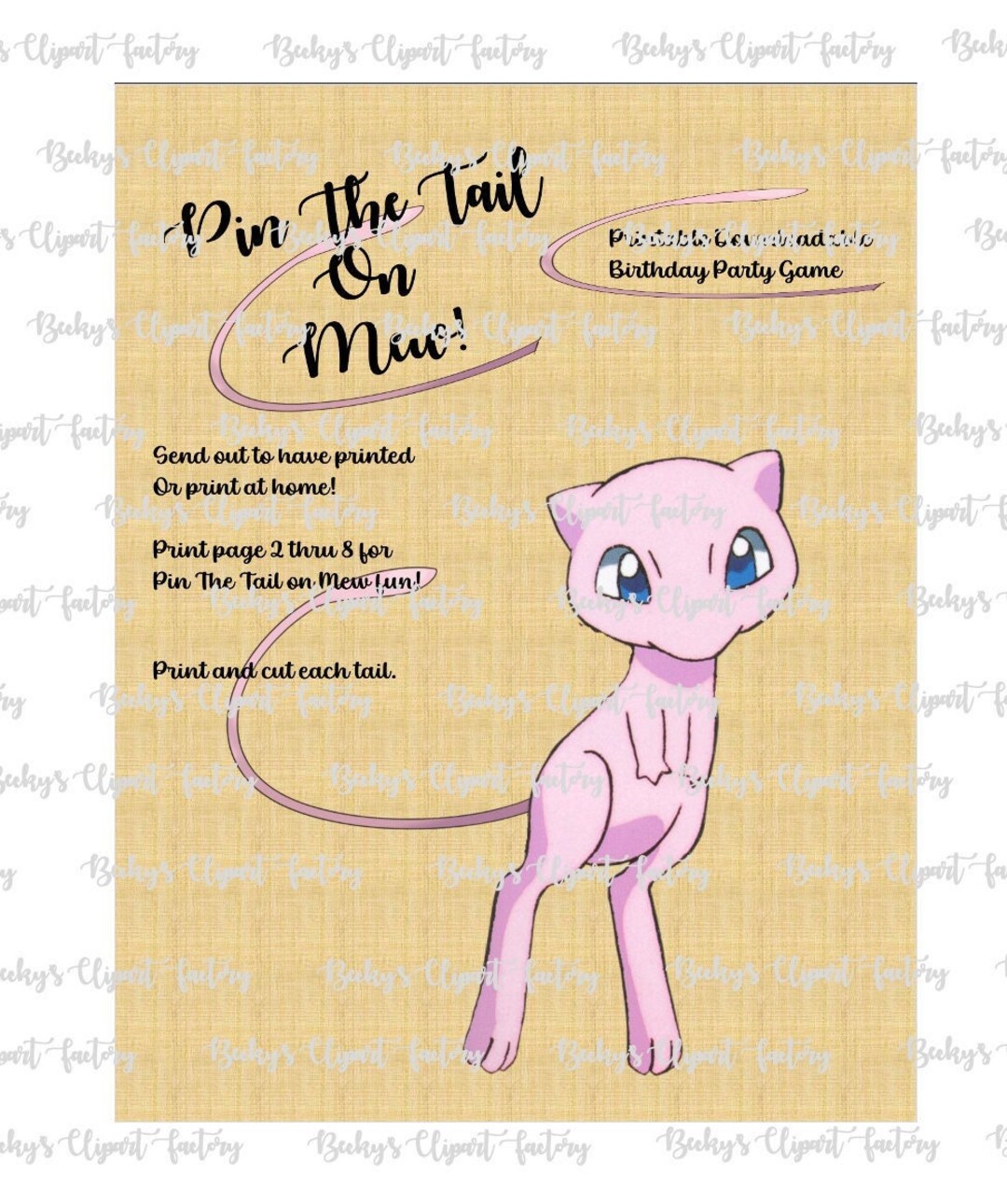 Pin the Tail on Mew Party Game Pokemon JPG Images for - Etsy UK