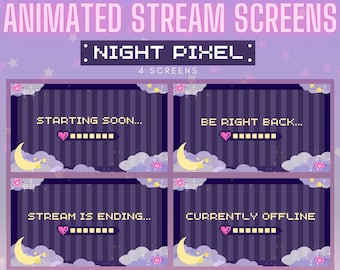 4x Pink Pixel Animated Stream Screen / 8bit Pixel/ Kawaii / Cute ...