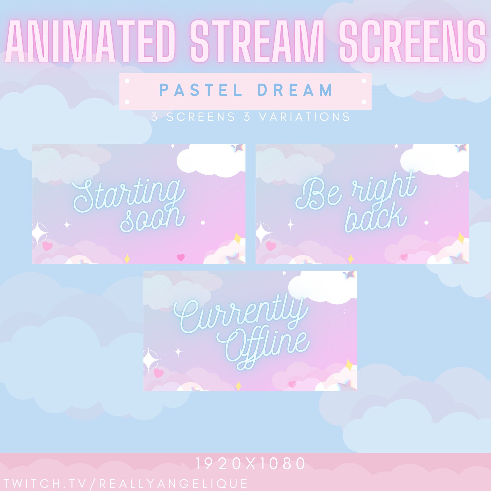 9x Pink Cloud Animated Stream Screen / Neon / Aesthetic / Kawaii / Cute ...