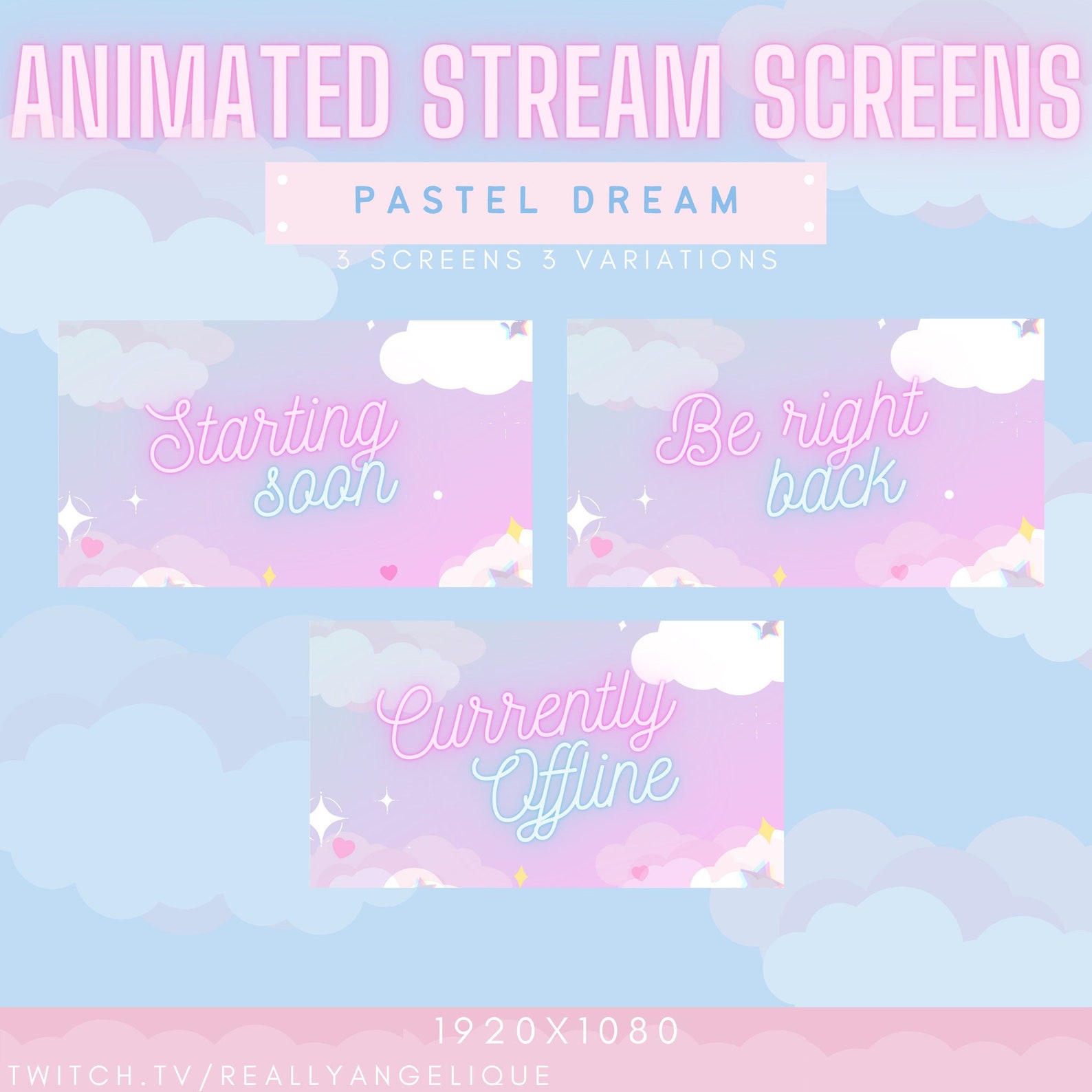 9x Pink Cloud Animated Stream Screen / Neon / Aesthetic / Kawaii / Cute ...