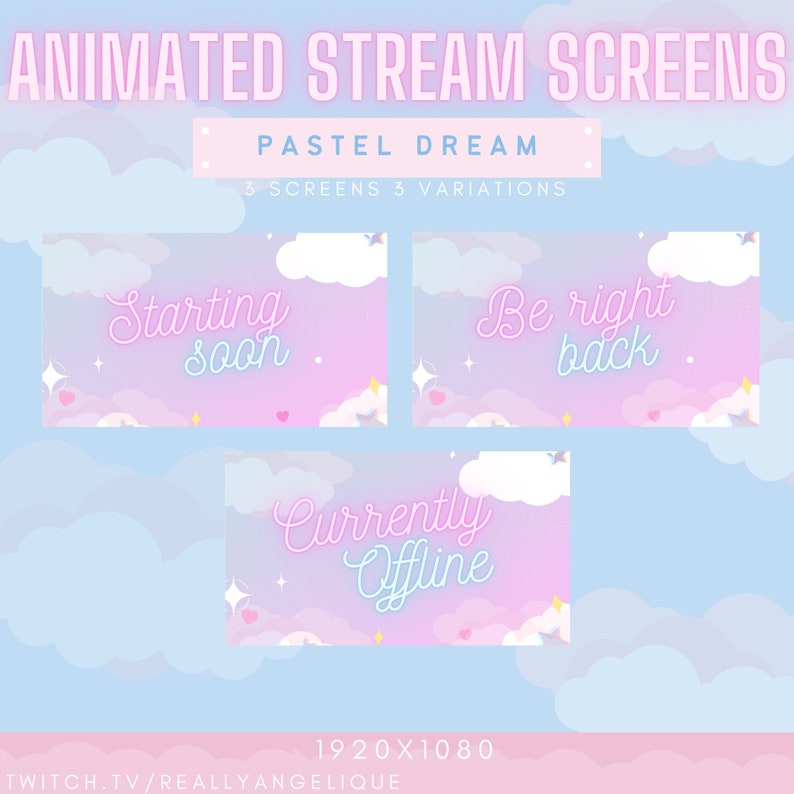 9x Pink Cloud Animated Stream Screen / Neon / Aesthetic / Kawaii / Cute ...