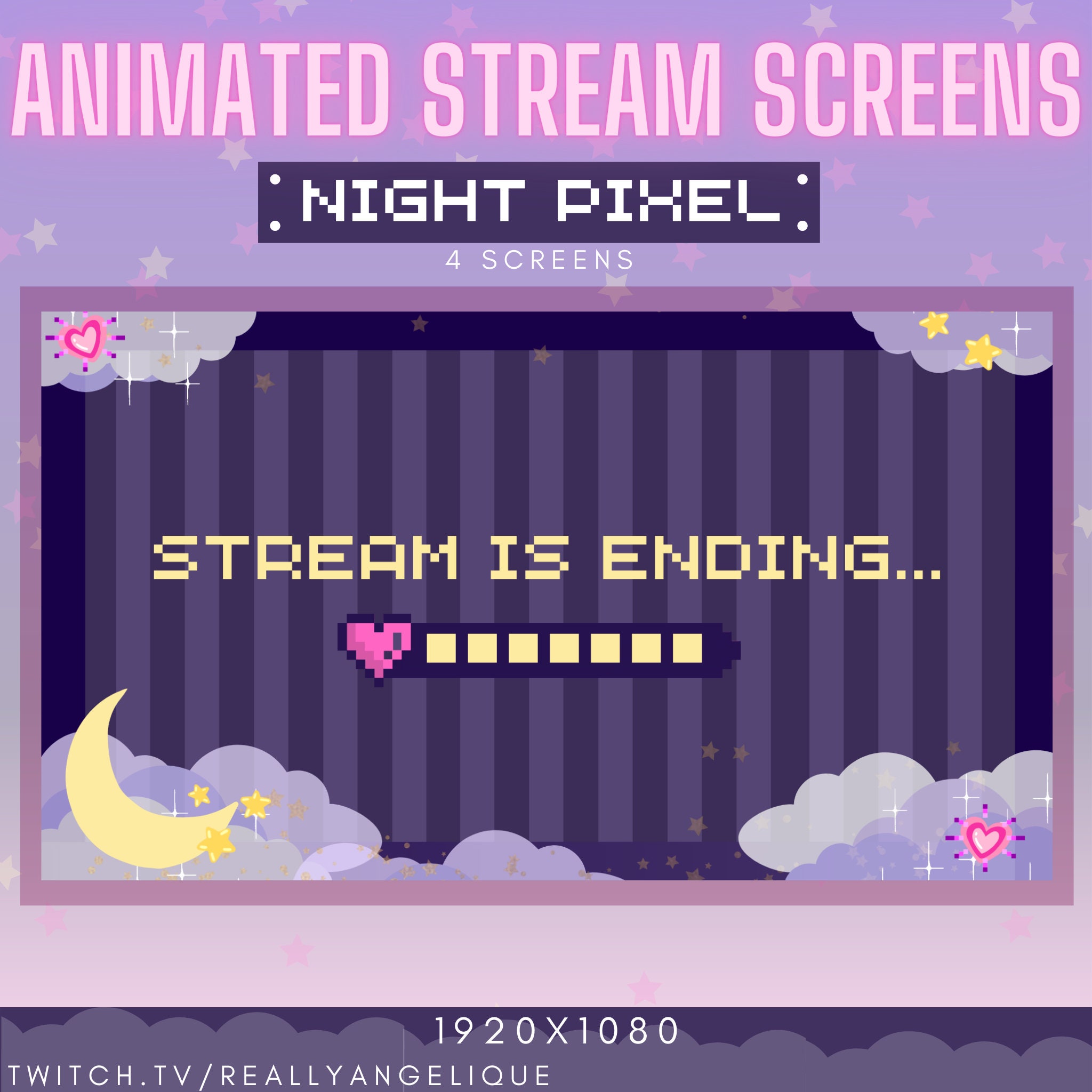 4x Night Pixel Animated Stream Screen / 8bit Pixel/ Kawaii / Cute ...