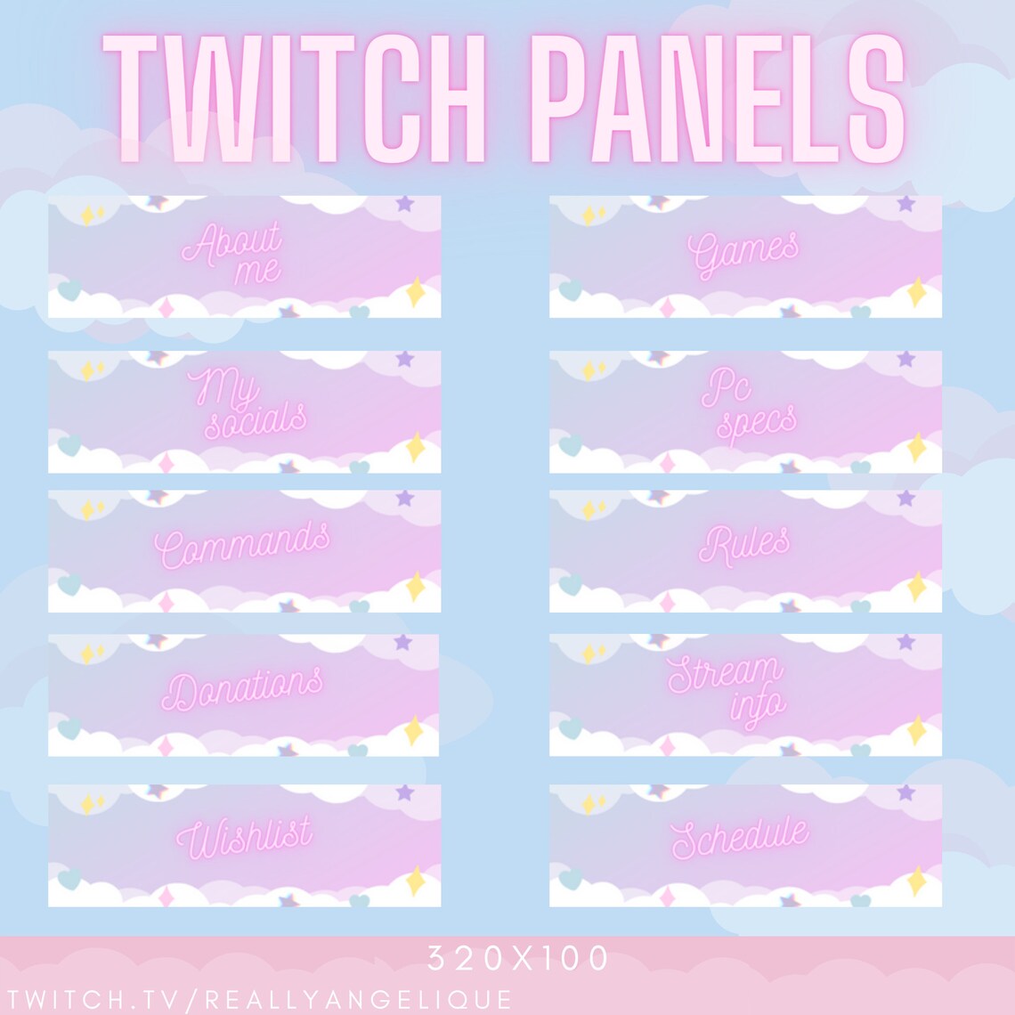 24x Pink Cloud Twitch Panels / Neon / Aesthetic / Kawaii / Cute Panels ...
