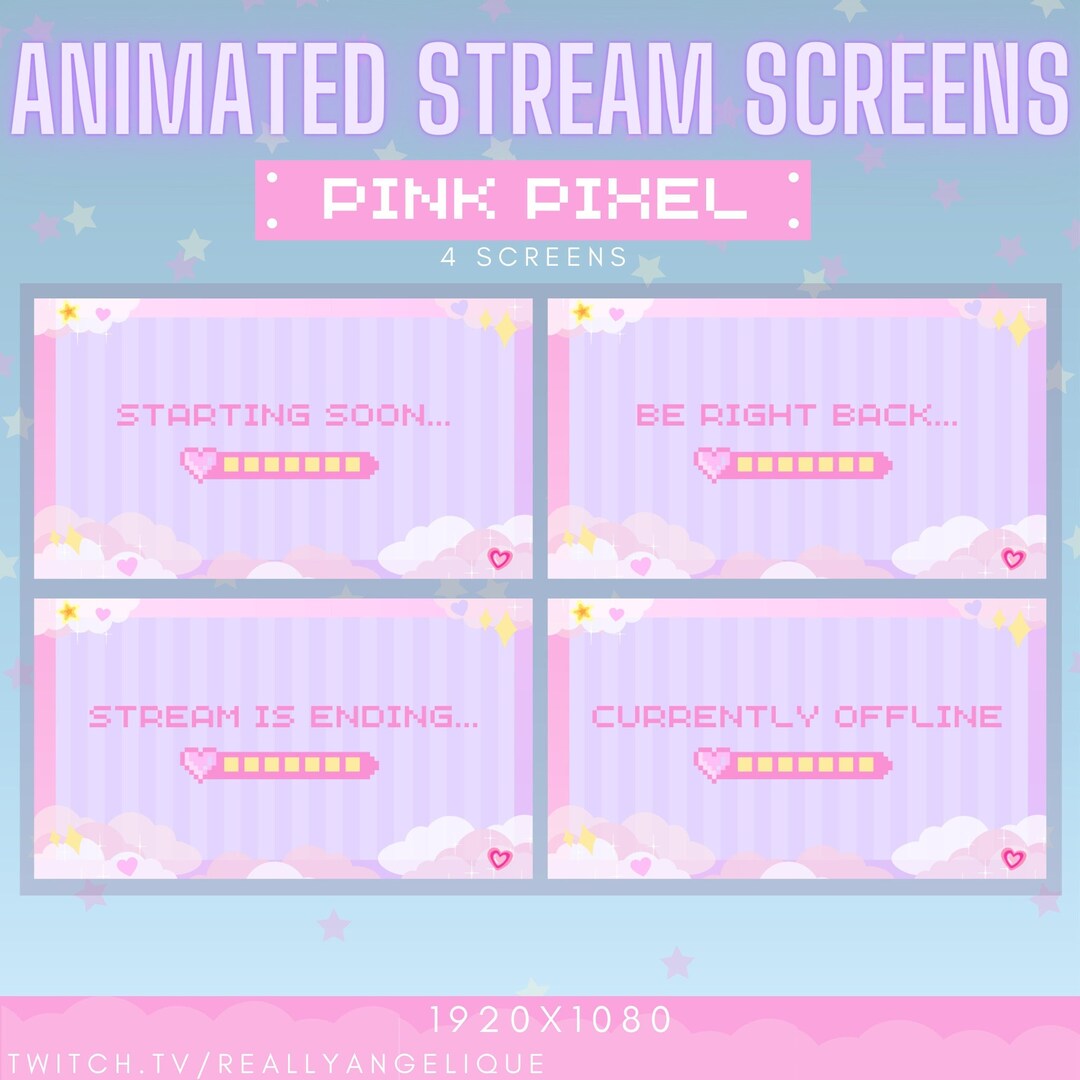 4x Pink Pixel Animated Stream Screen / 8bit Pixel/ Kawaii / Cute ...