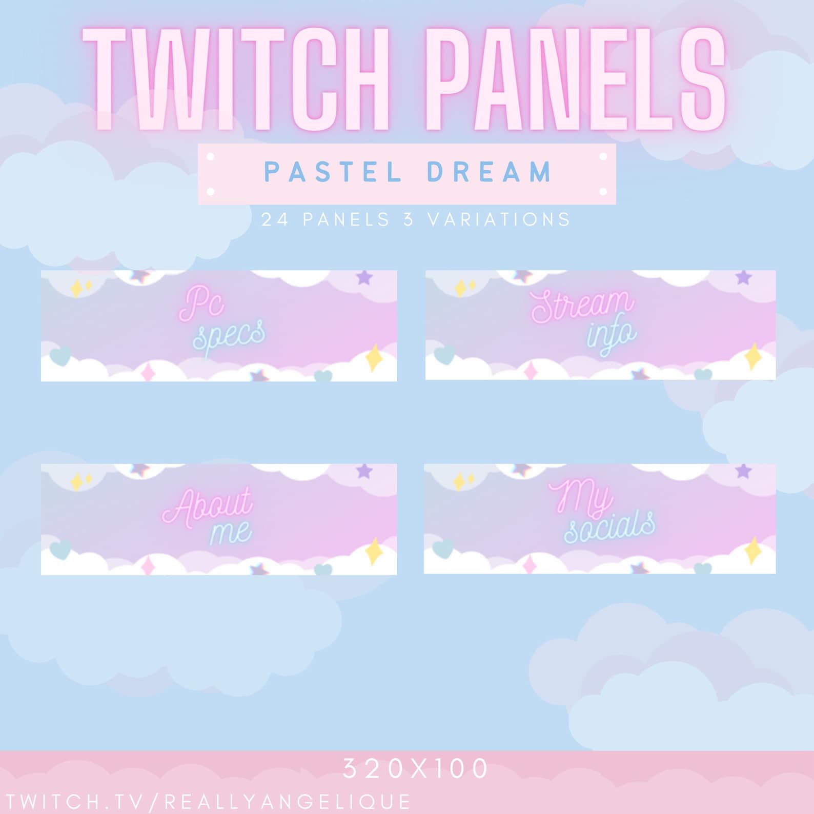24x Pink Cloud Twitch Panels / Neon / Aesthetic / Kawaii / Cute Panels ...